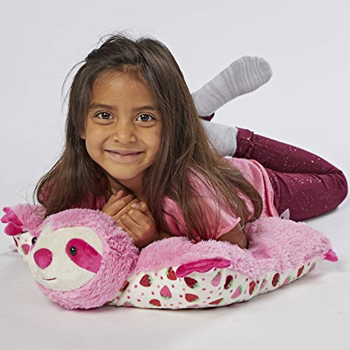 Pillow Pets 18” Sweet Scented Strawberry Sloth Stuffed Animal Plush Toy, Multicolor