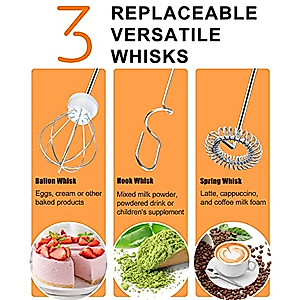 YUSWKO Rechargeable Milk Frother for Coffee with Stand, Handheld Drink Mixer with 3 Heads 3 Speeds Electric Stirrers for Latte, Cappuccino, Hot Chocolate, Egg - Pink