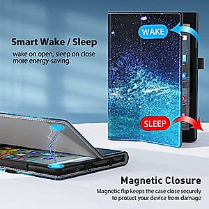 VORI Case for All-New Amazon Fire 7 Tablet (Only fit 12th Generation, 2022 Release), Slim Vegan Leather Folio Stand Smart Cover with Hand Strap and Auto Wake/Sleep for Kindle Fire 7” Tablet, Galaxy