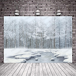 VIDMOT Winter Forest Background 7x5ft Snowy Scene Natural Background for People Artistic Portrait Photo Shooting Cold Ice Snow Wold Backdrop Photography Studio Set Props BJXPVV635