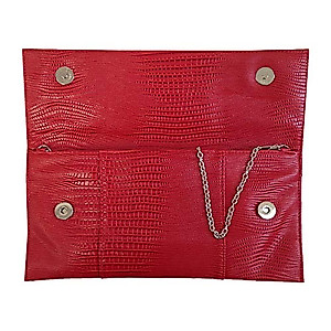 JNB Lizard Pattern With Crystal Envelope Clutch, Red