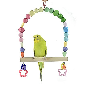 GUANLANT Wooden Bird Swing for Cockatiels Parrot Perch Hanging Toys Parakeets Birdcage Stands Cage Playground Play Gyms Accessories Colorful Bead Bell Climbing Toy for Lovebirds Conures Budgies