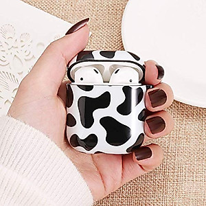 Airpods Case Cover Cow, Olytop Cute Airpods Protective Case Cover Printed Hard Skin Women Girl for Apple Airpods Charging Case with Keychain AirPods 2nd 1st Gen (Black Cow)