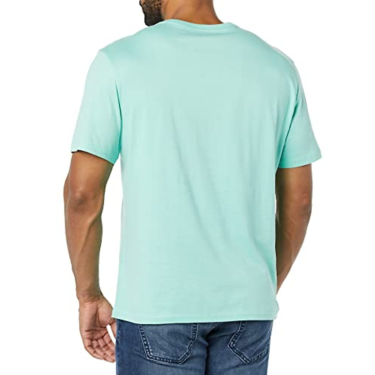 Amazon Essentials Men's Slim-Fit Short-Sleeve Crewneck Pocket T-Shirt, Pack of 2, White/Aqua Blue, Large