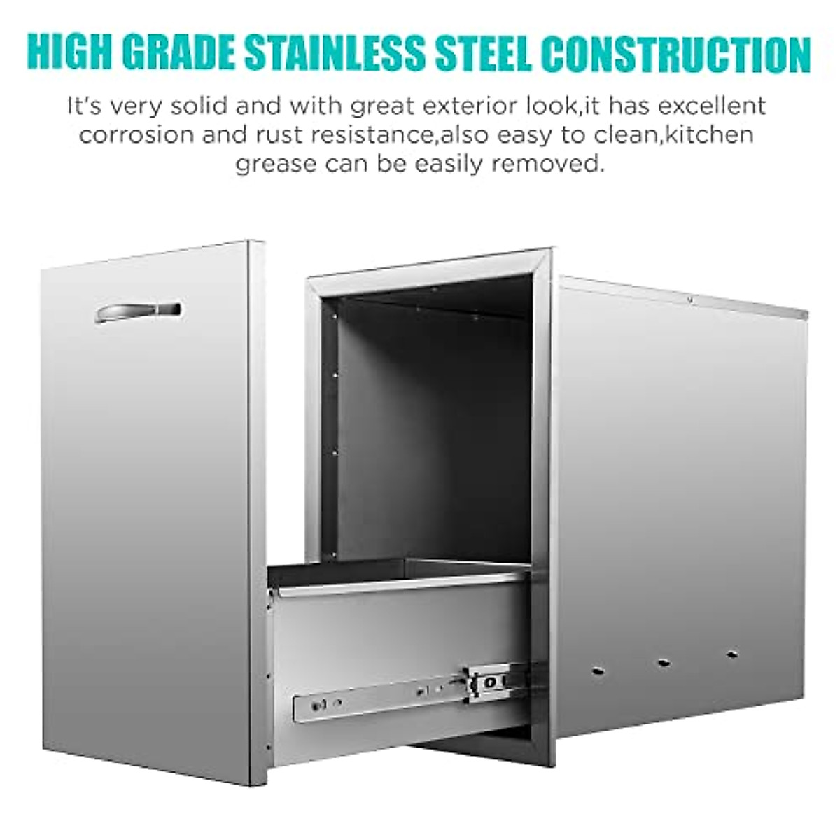 LMRSTOO Pull Out Trash Drawer Stainless Steel with 2 4.4 Gallon Trash Cans 19.7" D x 13.5" W x 19.3" H,Built-in Roll Out Outdoor/Indoor Kitchen BBQ Island Trash Bin Storage