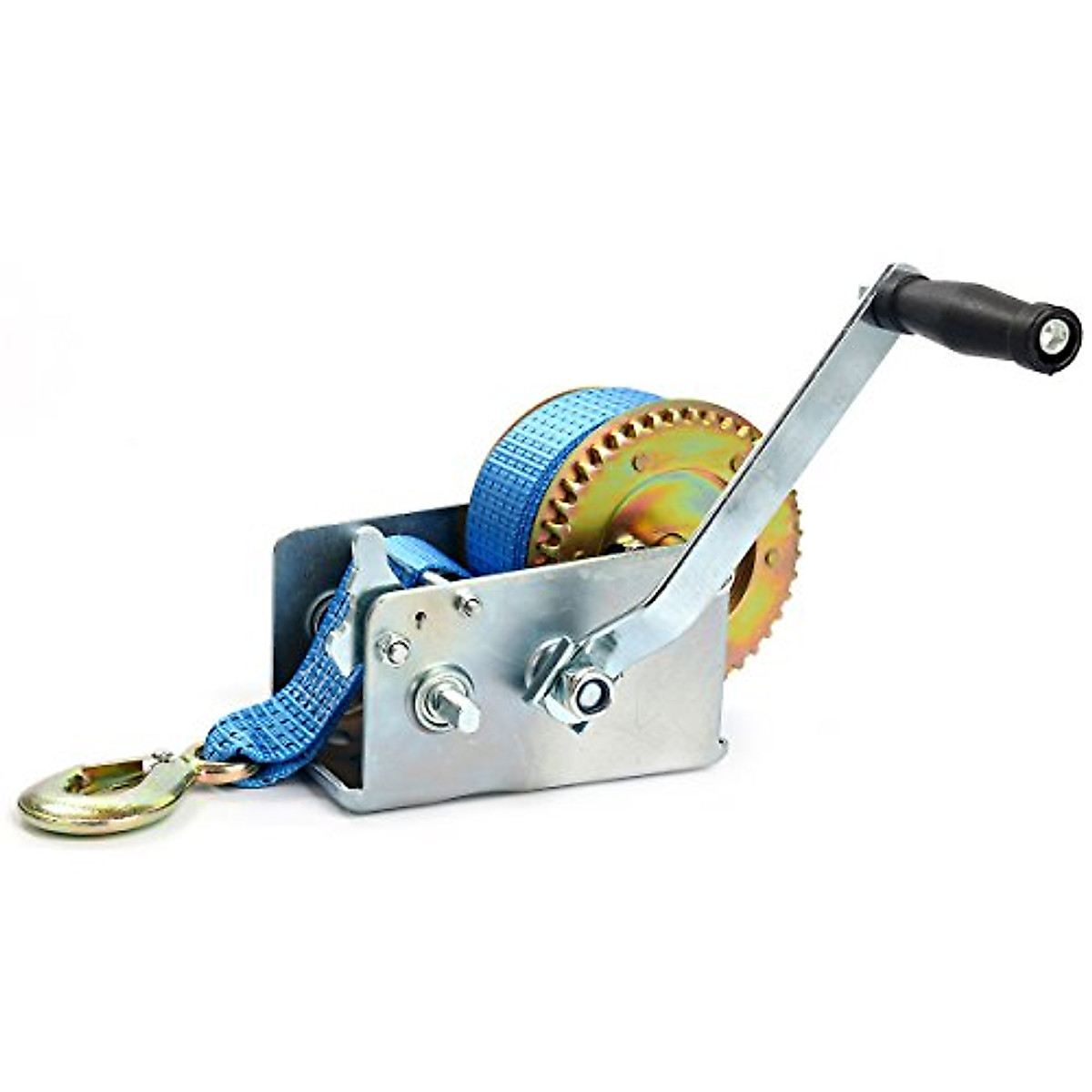 8milelake 2500lbs Hand Winch Hand Crank 2 Gear Strap Gear Winch Polyester Strap ATV Boat Trailer Heavy Duty (2500LBS)