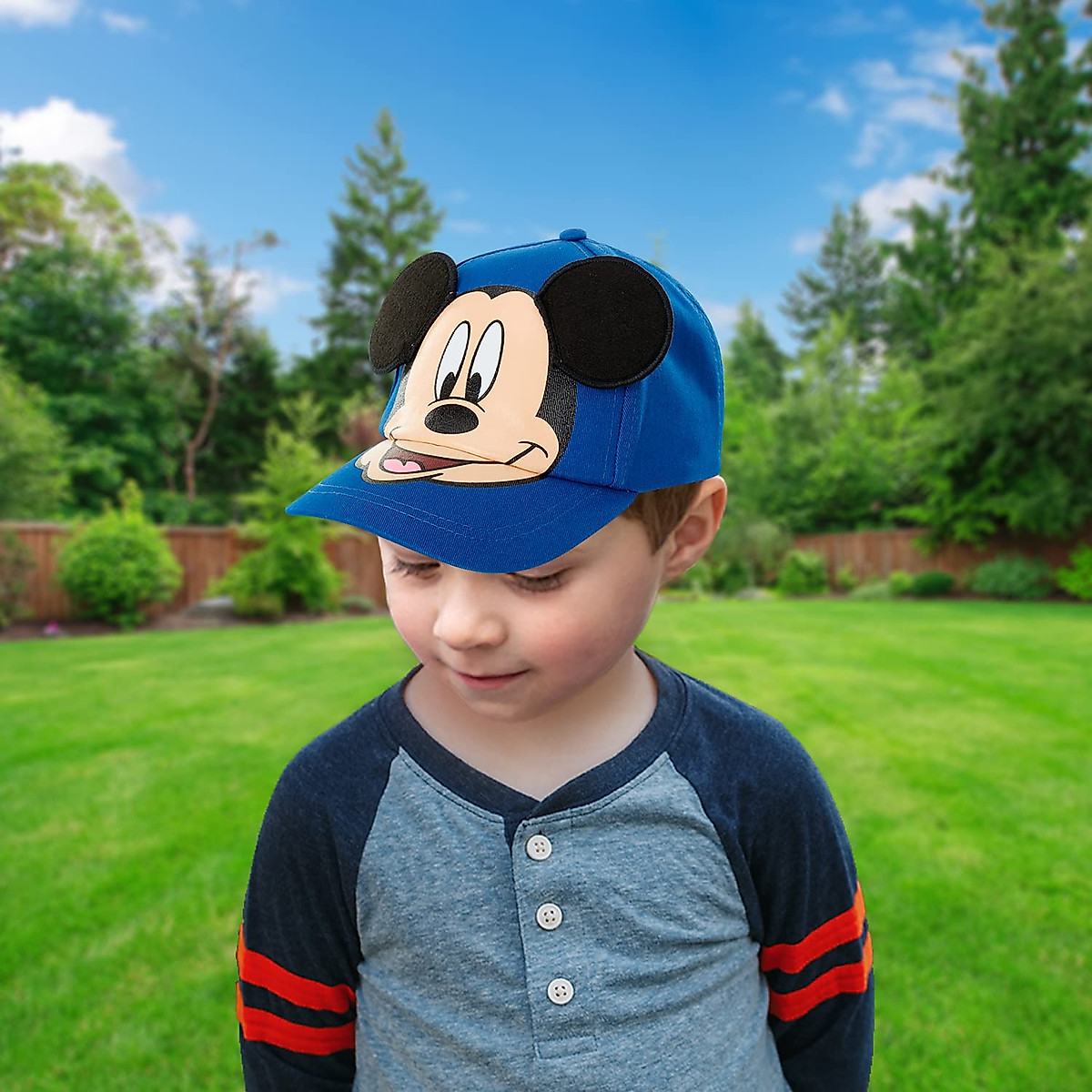Disney Boys' Mickey Mouse Baseball Cap - 3D Ears Curved Brim Strap Back Hat (4-7), Size 4-7 Years, Mickey Mouse Ears Blue