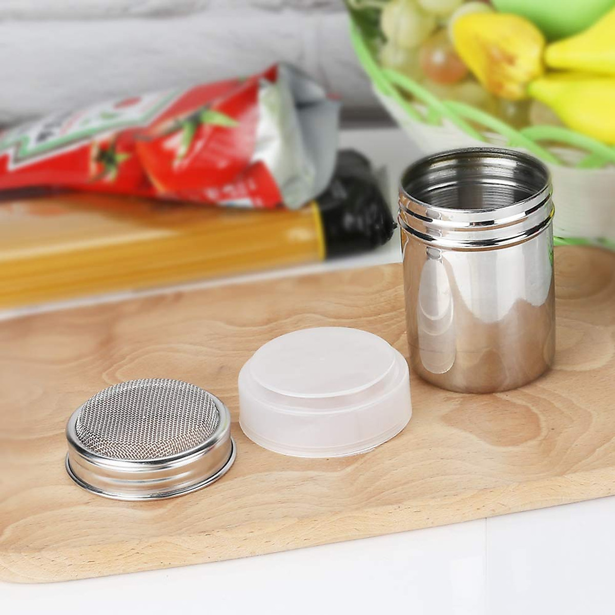 Accmor 2pcs Powder Sugar Shaker Duster, Stainless Steel Powder Sugar Shaker with Lid, Sifter For Cinnamon Sugar Pepper Powder Cocoa Flour