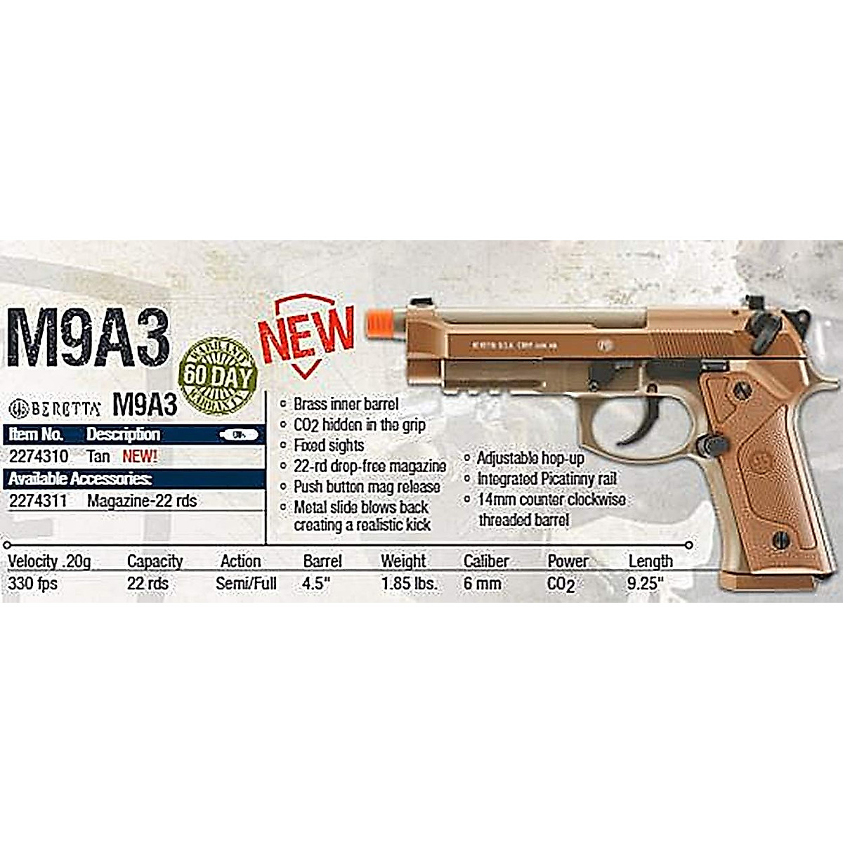 Umarex Beretta M9A3 Blowback Full Auto 6mm BB Pistol Airsoft Gun