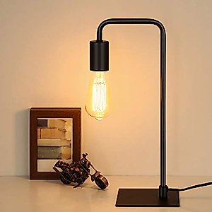 HAITRAL Industrial Desk Lamp - Vintage Style Black Table Lamp for Office, Small Nightstand Lamp for Bedroom, Bedside, Dorm Room