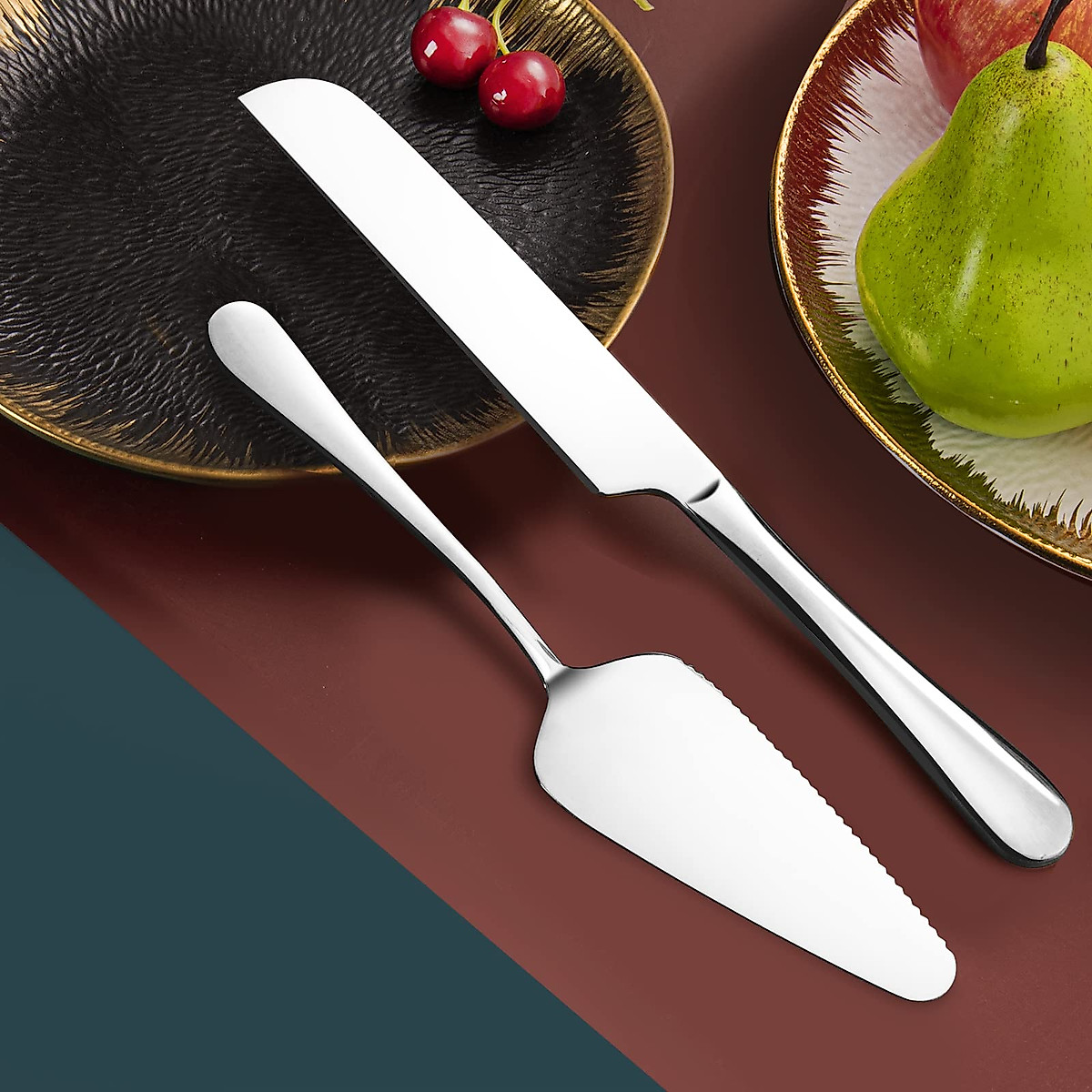 Mamajardin 2PC Premium Cake Knife and Server Set – Stainless Steel Cake Cutting Set for Wedding, Include Cake Cutter and Pie Spatula for Wedding, Birthday, Parties and anniversary, Dishwasher Safe