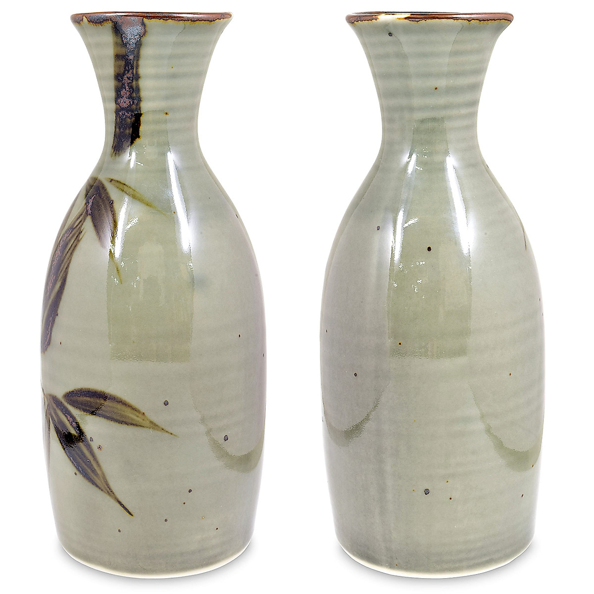 Product of Gifu Japan Mino Ware Traditional Japanese Sake Set, Tokkuri Bottle and 4 Ochoko Cups, Green Mashikodake