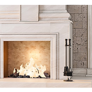 Kingson Fireplace Tools Set 30.7" 5 Pcs Heavy Duty Wrought Iron Fire Place Accessories Set Fireplace Tools Outdoor Fire Pit Tools Indoor Fireset Poker Tongs Brush Shovel-Black