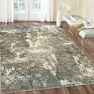 GarveeHome Washable Rug 5x7 Modern Area Rug Non Slip Rug Low Pile Accent Throw Rugs Stain Resistant Indoor Floor Carpet for Living Room, Camel/Green