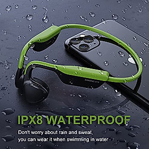 Bone Conduction Headphones Waterproof IPX8 Underwater Swimming Open Ear Earphones for iPhone Android Workout Bluetooth Over Ear Phones Built-in Microphone Headset for Running Swim Cycling Gym Green