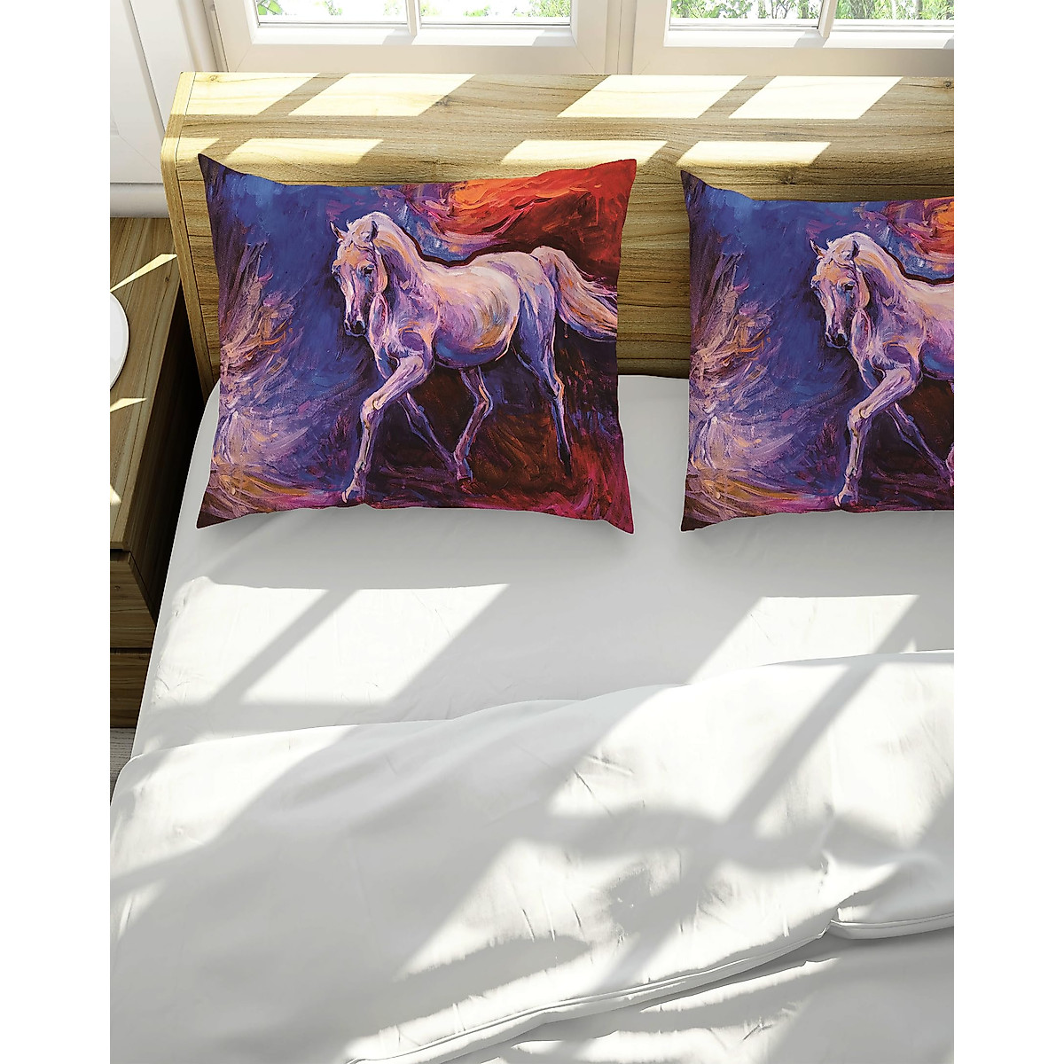 EIANLAI Horse Bed Duvet Cover Set, Wild Animal Themed Bed 3 Piece Duvet Cover Set for Kids, Teens, Boys, Girls Room Decor, includes 1 Duvet Cover and 2 Pillow Cases - Queen