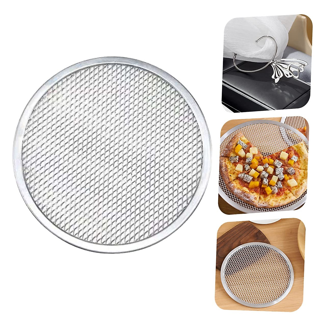 Mobestech Round Grill Pan Non- Sticky Pizza Nonstick Bakeware Pizza Wire Mesh Rack Pizza Bakeware Pizza Mesh Screen Round Baking Pan Pizza Baking Plate Aluminum With Hole Cookie Plate