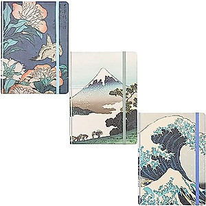 The Gifted Stationery 3-Pack Katsushika Hokusai Hard Cover Journal Notebooks Diary, Painter Inspired Design, 160 Lined Pages, 7x5