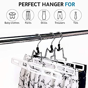 Premium Skirt Hangers 10-Pack - Thin Space-Saving Skirt Hanger Set with Clamp, Pant Hanger 10-Piece Set, Shorts Hangers with Heavy-Duty Locking Clasp, Multipurpose Quality Jean Hangers Set (White, 10)