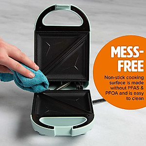 Tasty Mini Sandwich Maker, Makes Sandwiches, Paninis, Grilled Cheese, Desserts, Quick Results, Easy Cleanup, 600W, Aqua