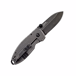 CRKT Squid Folding Pocket Knife: Compact EDC Straight Edge Utility Knife with Stainless Steel Blade and Framelock Handle - Black Stonewash 2490KS