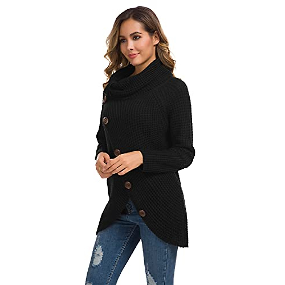 GRECERELLE Womens Turtleneck Sweaters 2023 Fall Chunky Long Sleeve Asymmetric Knit Pullover Sweaters