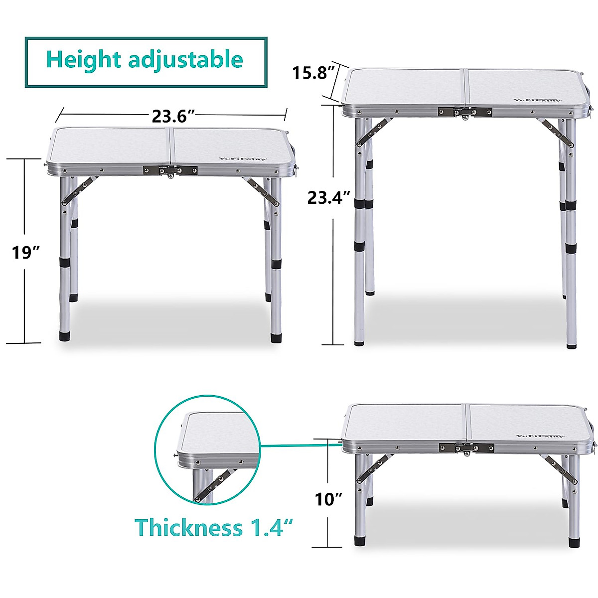YihuiKo Adjustable Height Camping Table with Mesh Layer, 23.6" x 15.7" Portable Folding Camp Tables with Aluminum Legs for Outdoor Camp, Picnic, Beach, Backyard, Tailgate Cooking, 3 Heights…