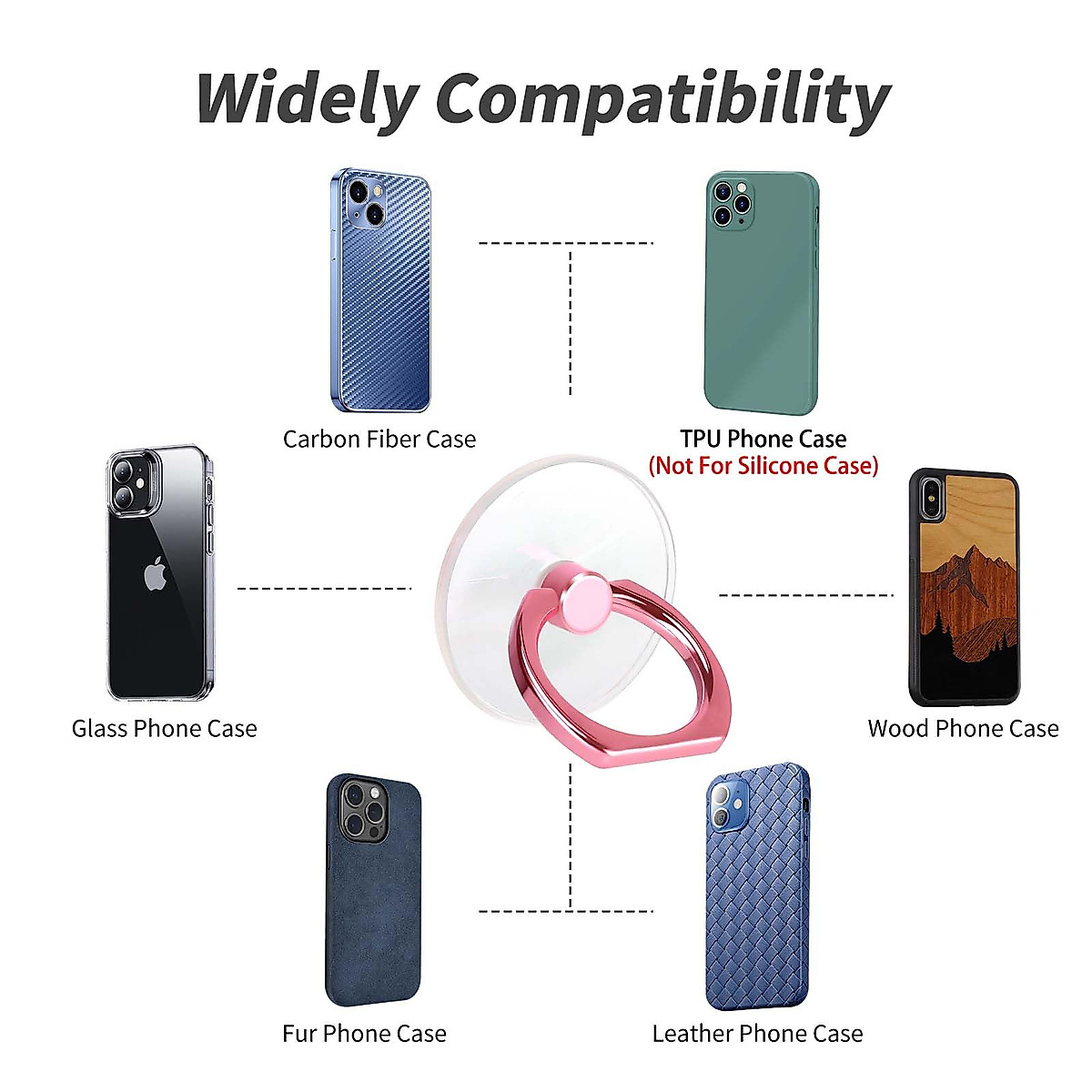 Pink Jsoerpay Clear Phone Ring Holder 2 Pack, Transparent Cell Phone Ring Grip 360°Rotation Finger Ring Stand, Phone Kickstand Compatible with Most of Phones, Tablet and Case