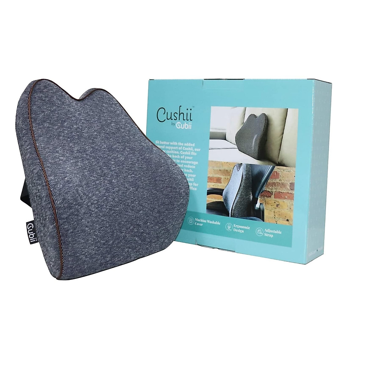 Cubii Cushii Back Support Cushion for Back and Lower Back Pain Relief - Universal Fit for Desk, Office, Kitchen Chairs, Couch Cushions with Advanced Back Lumbar Support