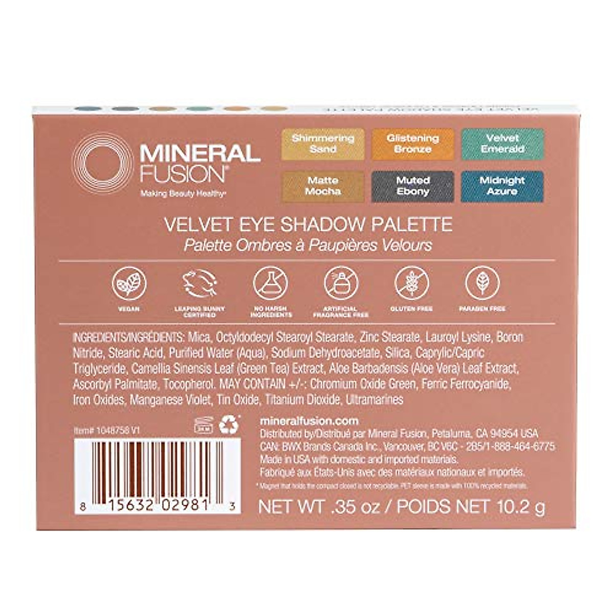 Mineral Fusion, Limited Edition Velvet Eye Shadow Palette, Multi Colors, 1 Count, Powder