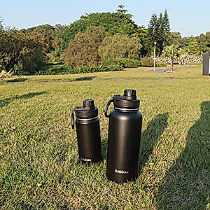 SASEUM Insulated Stainless Steel Water Bottles 32oz with Spout Lids Metal Vacuum Thermal Large Water Jug Leak-proof Reusable Flask for Sports Gym and Travel,Black