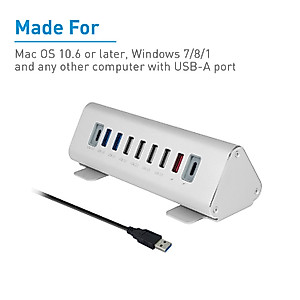 Macally Aluminum 4-Port USB 3.0 Hub with SuperSpeed USB 3.0 Ports and Backwards Compatible with USB 2.0 for Apple Macbook Pro / Air, Mac OS X, Microsoft Surface, ChromeBook, Mac OS X & Windows PC (U3HUBA)