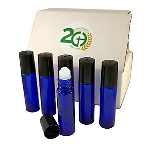 GreenHealth - Pack of 6 - Aromatherapy Glass Roll on Bottles, 10ml (1/3oz) Cobalt Blue Glass