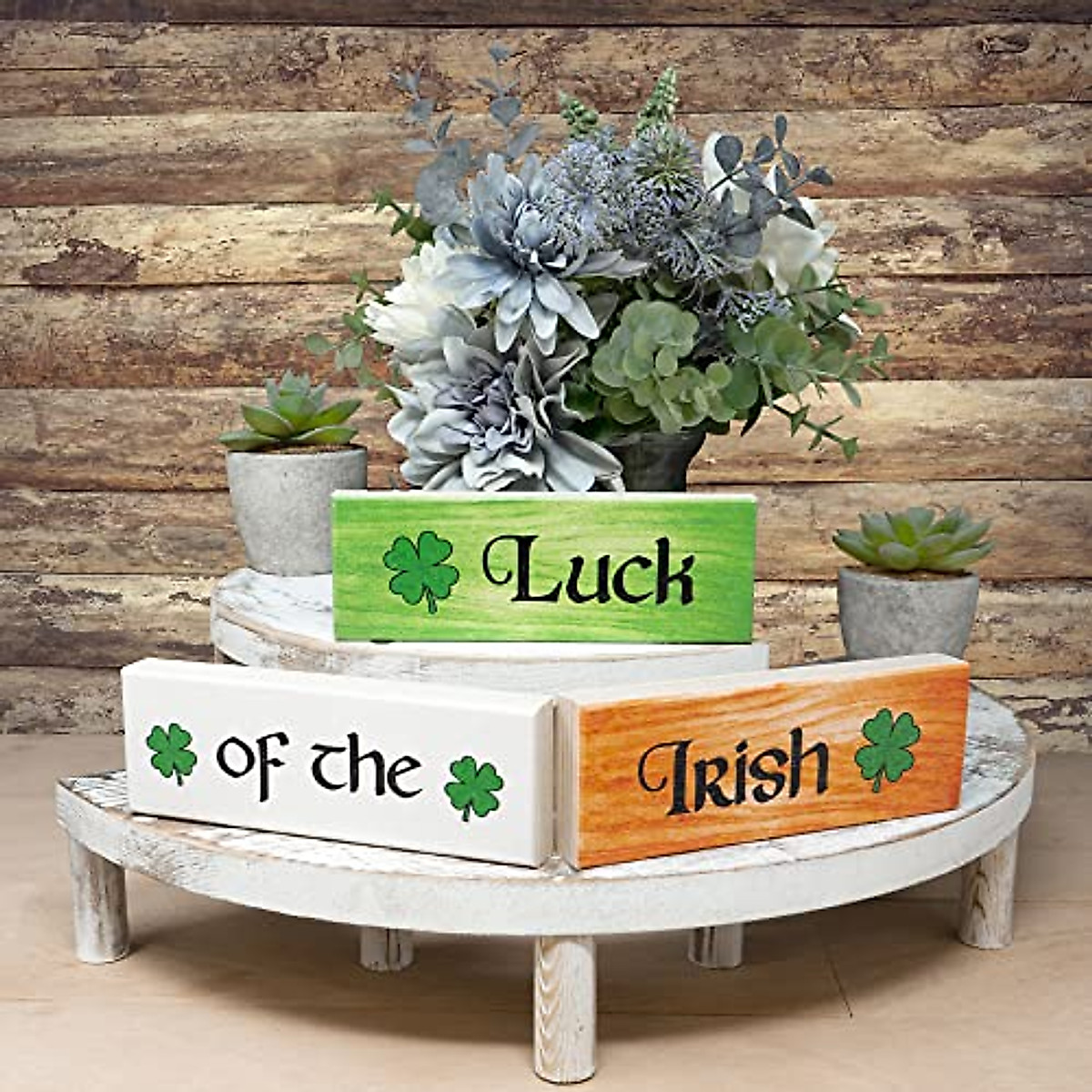 JennyGems St Patricks Day Decorations, Luck of the Irish, St Patricks Day Tiered Tray Decor, 3 Piece Wooden Block Set, Irish Decor, Irish Gifts, Made in USA