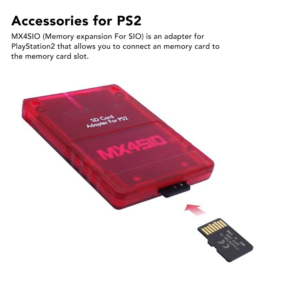 Memory Adapter for PS2, MX4SIO(Memory Expansion for SIO) SIO2SD Memory Adapter Replacement Memory Reader for PS2 Fat Console(Red)