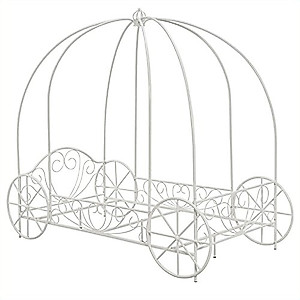 DHP Metal Carriage Bed Frame for Kids, Fairy Tale Design with Headboard and Canopy, Underbed Storage Space for Toys, Twin, White
