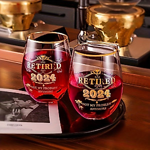 ZCLOMOLC Great Retirement Gifts for Women & Men 2024! This retirement stemless wine glass is a great gift for retirement, going away, Christmas, Thanksgiving, Fathers Day, birthday.