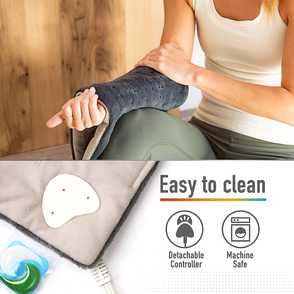 Extra Large Heating Pad (Washable), Back Heating Pad (Relieves Muscle Pain & Spasms), Heating Pad for Back Pain Relief (Ultra Plush Soft Fleece), Heating Pad with Auto Shut Off, Body Heating Pad Gray