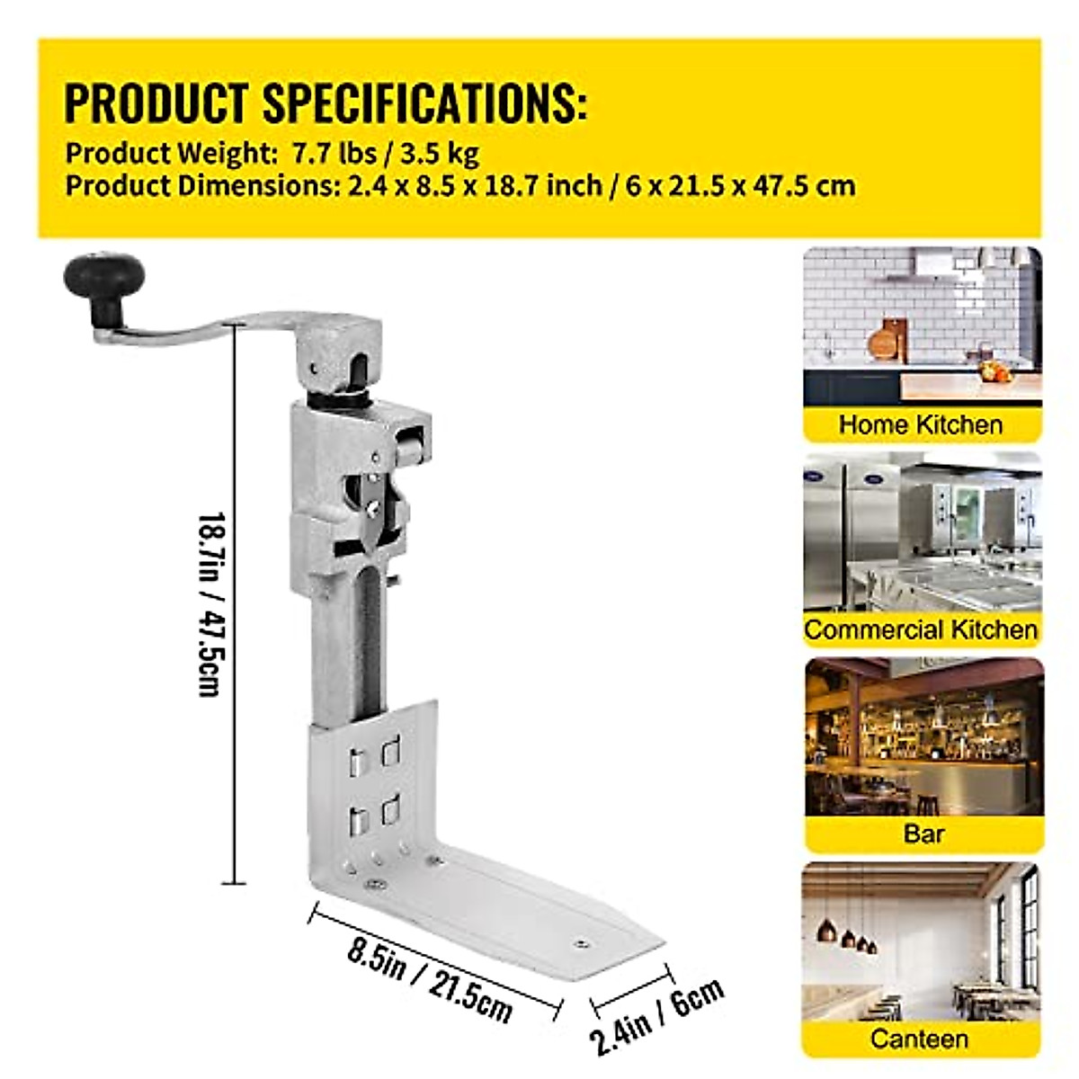 Happybuy Commercial Can Opener, 15.7 inches Tabletop Can Opener, Heavy Duty Manual Table Can Opener for Restaurant Hotel Bar