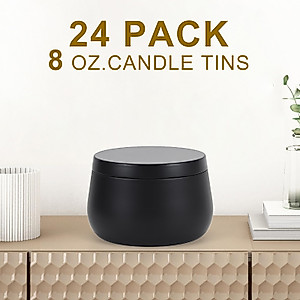SONVIIBOX 8oz Black Candle Tins for Making Candles 24 Pack - Candle Jars 8 oz Tin Bulk Candle Jars with Lids for Candle Making(Black)