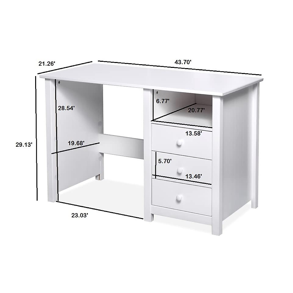 From the Tree Furniture Solid Pine Wood Writing Desk with Drawers and Storage (Unfinished), (DK001)