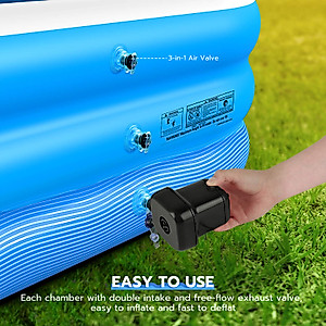 QPAU Inflatable Swimming Pool, 2021 Upgraded Family Full-Sized Blow Up Pool, Heavy Duty Above Ground Pool for Kids, Adults, Outdoor, Backyard, Pool Party