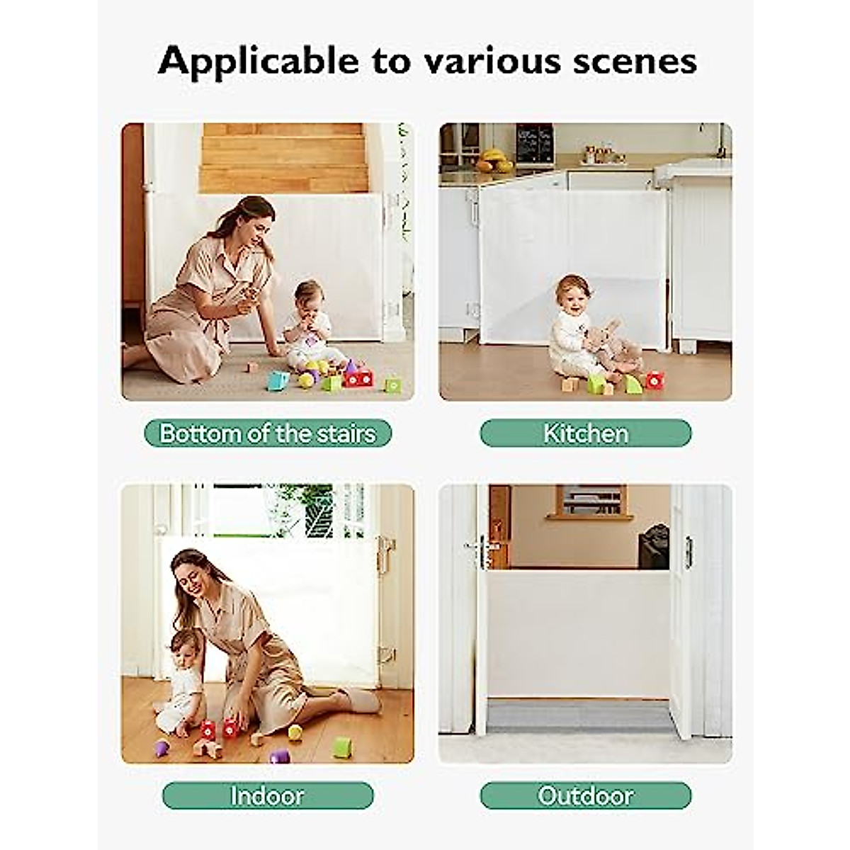Momcozy Baby Gate, Auto Lock Retractable Baby Gate or Dog Gate, 【Auto Lock】33” Tall, Extends to 55” Wide, Mesh Safety Baby Gate for Stairs, Indoor, Outdoor, Doorways, Hallways