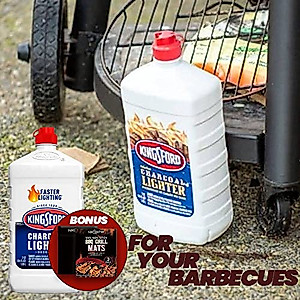 Kingsford Charcoal Lighter Fluid 64Oz with 3Pack NikCatcher Heavy Duty BBQ Grill Mats for Outdoor Grill - Non Stick, Reusable, and Easy to Clean