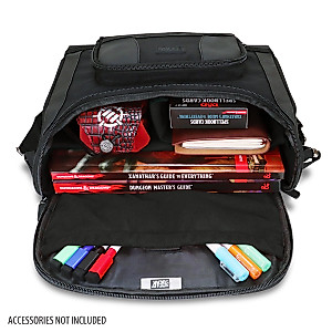 USA GEAR Compact Travel Bag Compatible with Dungeons and Dragons Accessories - Small DND Bag fits RPG Player Essentials, Player's Handbook, Character Sheets, Dice, Tokens, & Mini Player Items (Black)