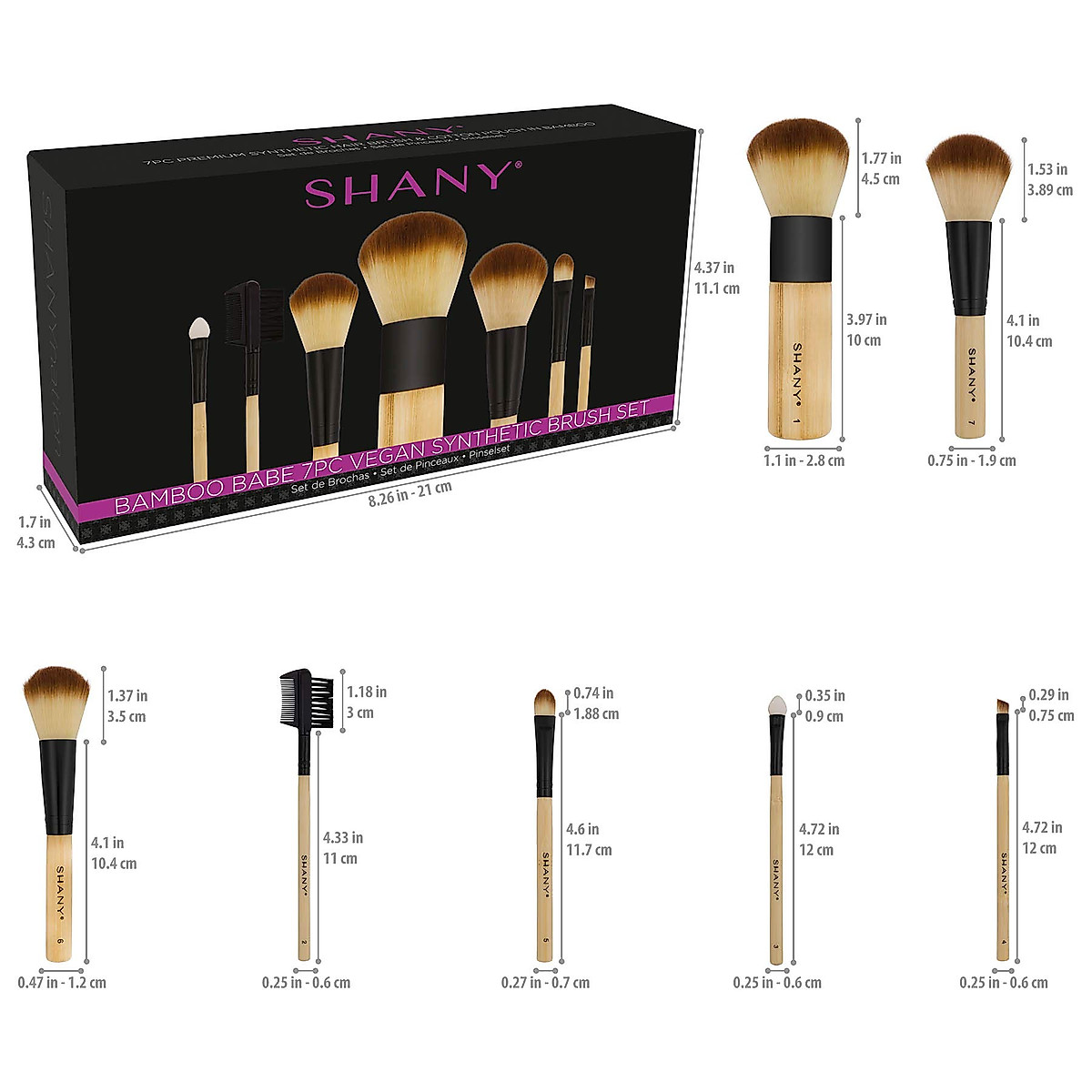 SHANY Bamboo Makeup Brush Set - Vegan Professional Makeup Brushes With Premium Synthetic Hair & Cotton Pouch for Easy Brush Storage - 7pc