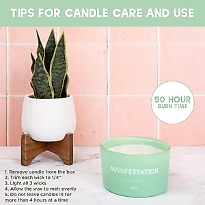 Manifestation Candle - Jasmine and Sandalwood Scented - Healing Meditation Candle for Women - Luxury Aromatherapy - 3 Wick 8 Ounce Natural Soy Wax Candle - Premium Gift Box