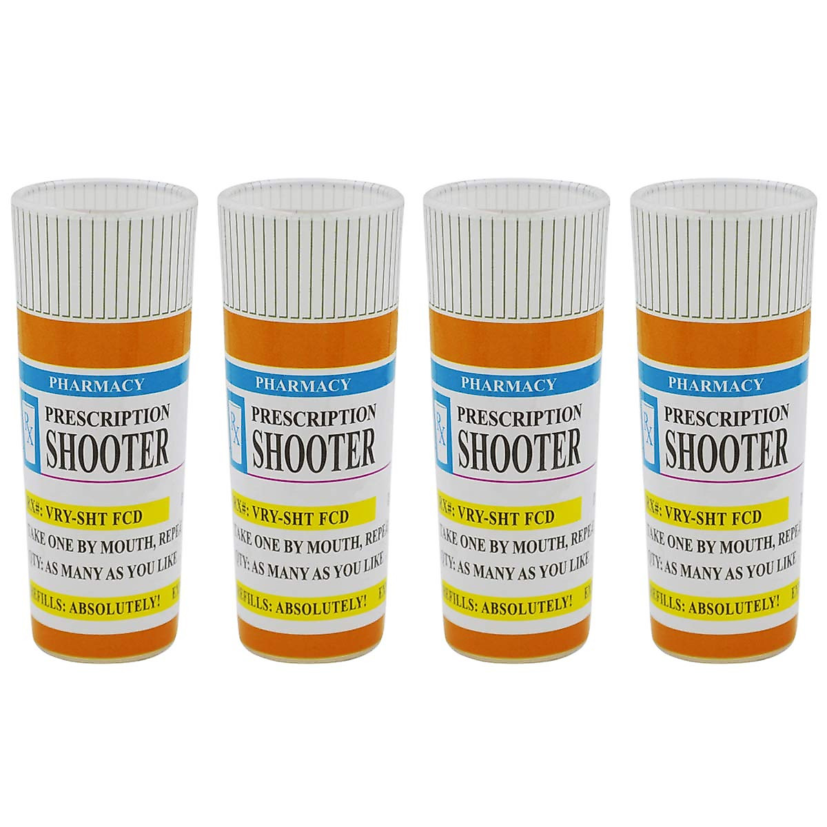 Shot Glasses - Prescription Pill Bottle Shot Glass 4 oz Rx Unique Funny Novelty Shot Glass set for Men, Great Gag Gifts Shot Glasses for Vodka, Whiskey, Tequila, Espresso, Secret Santa (4 Pack)