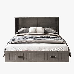 CECER Murphy Bed Cabinet with Memory Foam Mattress, Cube Cabinet Bed Chest with Build-in USB Charging Station and Storage Drawer for Living Room/Apartment/Easy Assembly - Gray