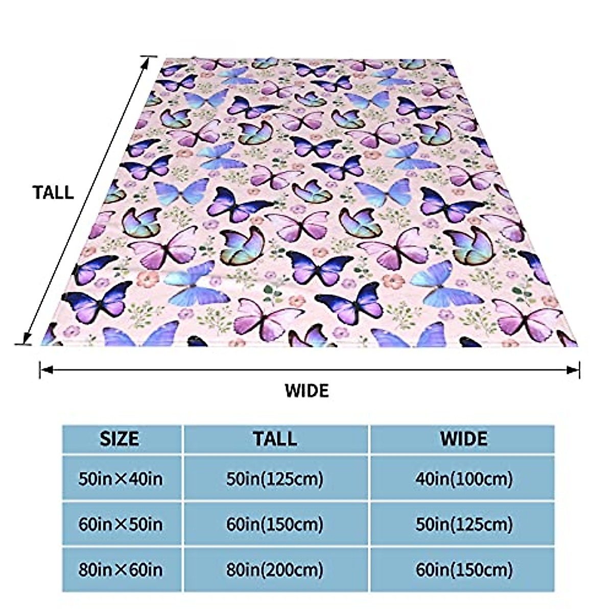 Butterflies Butterfly Throw Blanket Soft Warm Flannel Fleece Bed Blanket Gift for Men Women Girls Boys Chair Couch car 50"x40"
